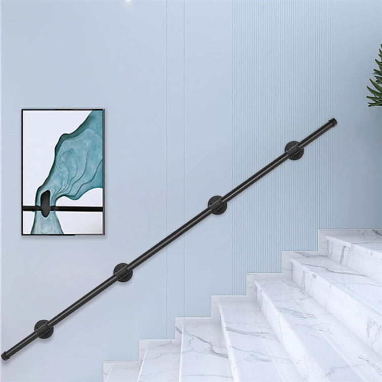 Symple Stuff 10FT/3M Metal Stairs Handrail, Wall Balustrade Non-Slip Industrial Iron Pipe Hand ...